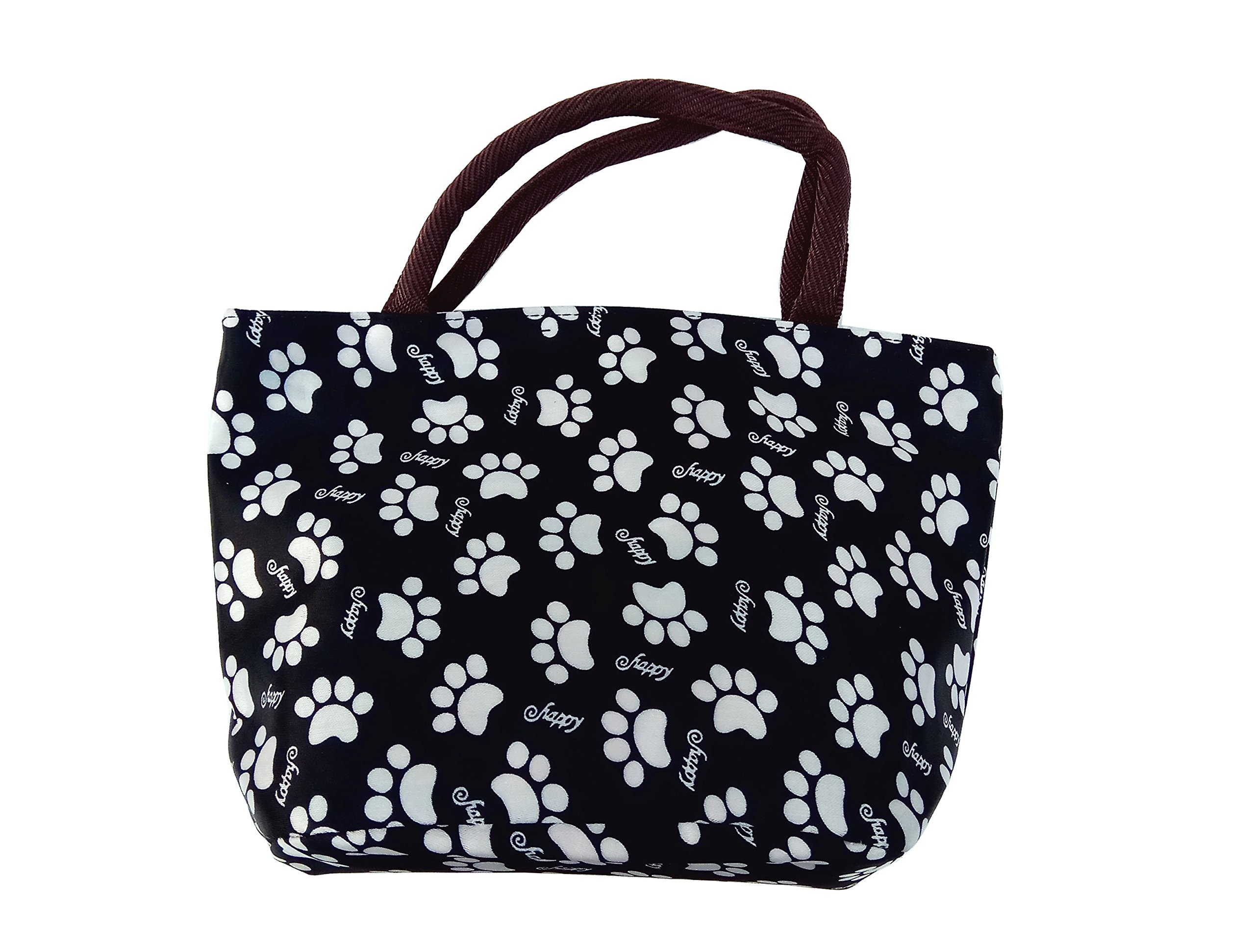 Chezi Women's Waterproof Polyester Dog Footprint Mini Tote Lunch Bag Black