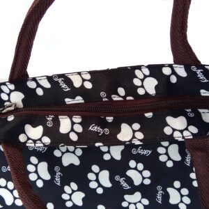 Chezi Women's Waterproof Polyester Dog Footprint Mini Tote Lunch Bag Black