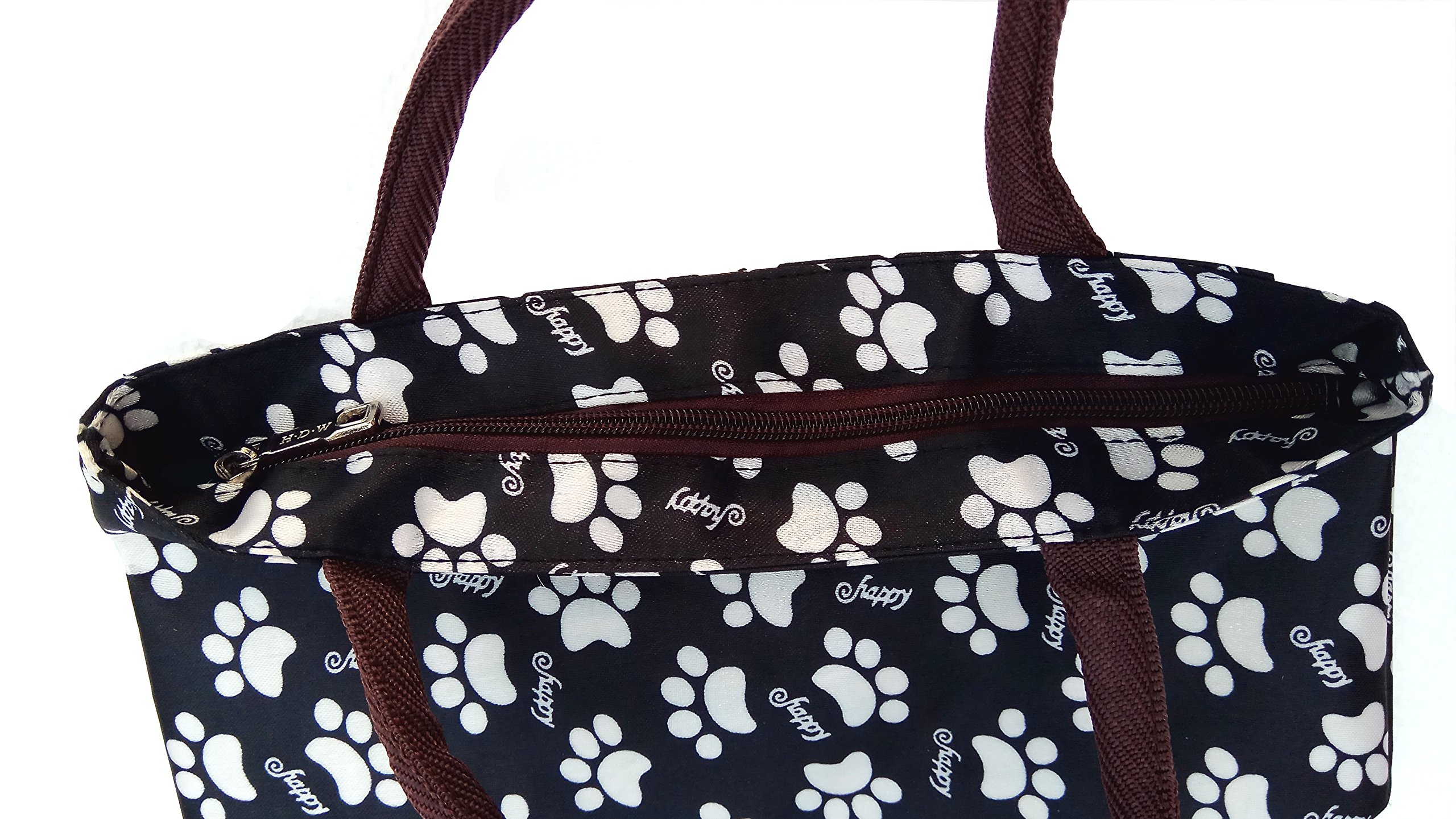 Chezi Women's Waterproof Polyester Dog Footprint Mini Tote Lunch Bag Black