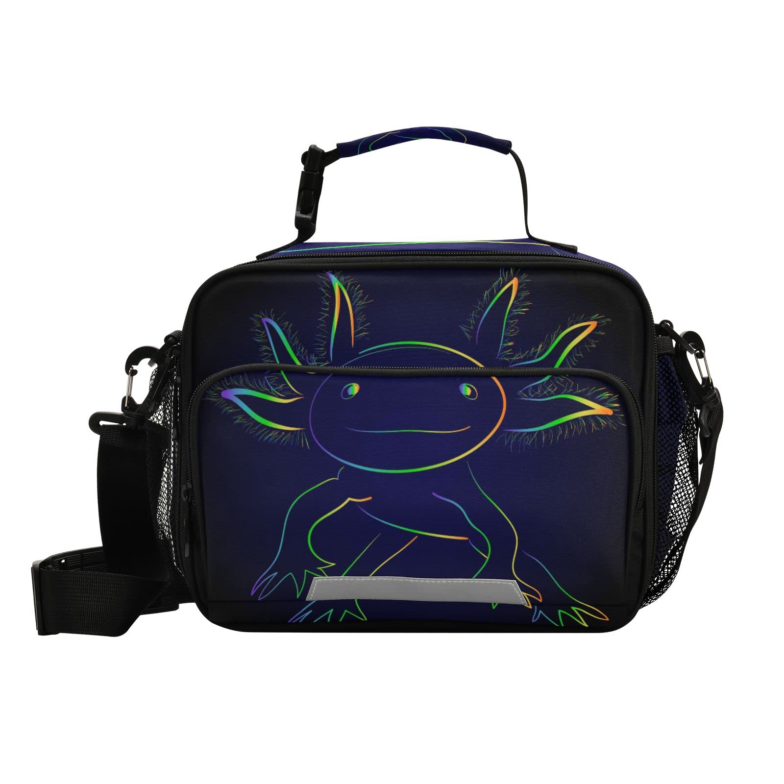 Glaphy Rainbow Axolotl Fish Lunch Bag Cooler Lunch Box Insulated Lunch Tote Bag with Shoulder Strap for Office Work School Picnic Travel