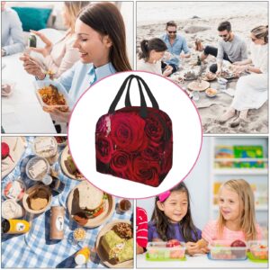 TTLIVEVIP Red Rose Insulated Lunch Bag for Women Cooler Tote Box Leakproof Reusable Girls Funny Lunchbag Office Work School Picnic Portable