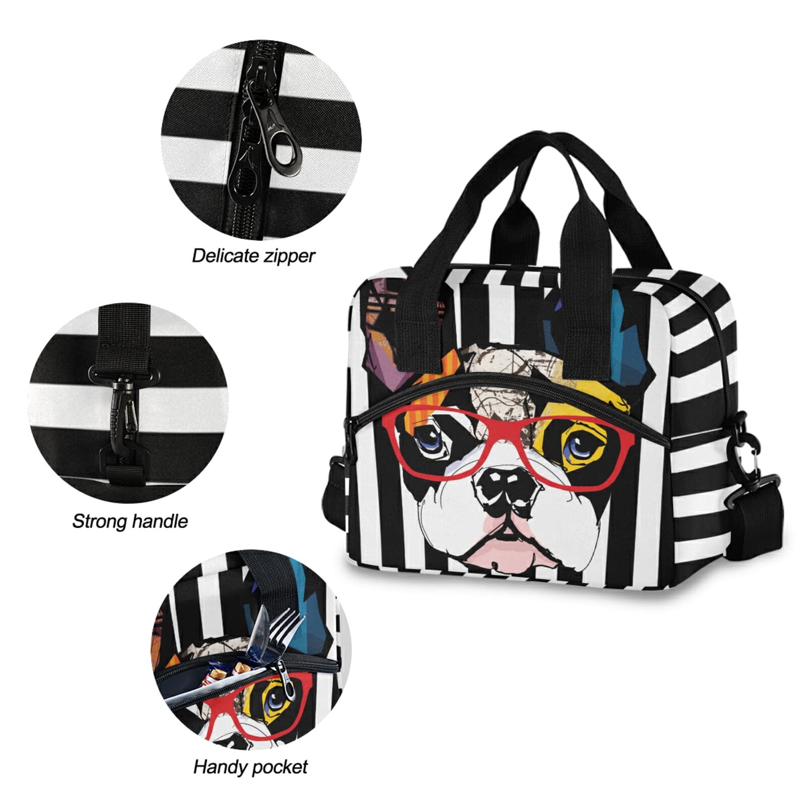 ALAZA French Bulldog Lunch Bags for Women Leakproof Crossbody Lunch Bag Lunch Bag with Shoulder Strap lunch Box Purse Lunch Cooler Bag(228be3e3) for Women,Nurse,Teachers