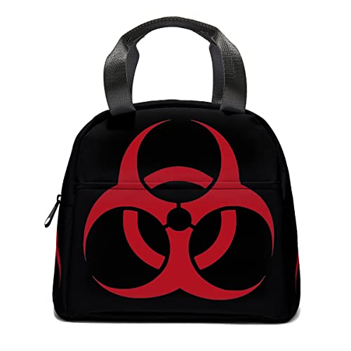 Vderxcok Red Symbol Biohazard Radioactive Insulated Lunch Box Portable Thermal Cooler Tote Bag with Front Pocket Reusable Leakproof Lunch Bags for Women Men Girls Adults Work Hiking Picnic Travel