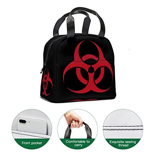 Vderxcok Red Symbol Biohazard Radioactive Insulated Lunch Box Portable Thermal Cooler Tote Bag with Front Pocket Reusable Leakproof Lunch Bags for Women Men Girls Adults Work Hiking Picnic Travel