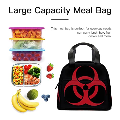 Vderxcok Red Symbol Biohazard Radioactive Insulated Lunch Box Portable Thermal Cooler Tote Bag with Front Pocket Reusable Leakproof Lunch Bags for Women Men Girls Adults Work Hiking Picnic Travel