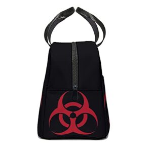 Vderxcok Red Symbol Biohazard Radioactive Insulated Lunch Box Portable Thermal Cooler Tote Bag with Front Pocket Reusable Leakproof Lunch Bags for Women Men Girls Adults Work Hiking Picnic Travel