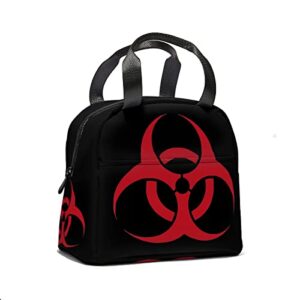 Vderxcok Red Symbol Biohazard Radioactive Insulated Lunch Box Portable Thermal Cooler Tote Bag with Front Pocket Reusable Leakproof Lunch Bags for Women Men Girls Adults Work Hiking Picnic Travel