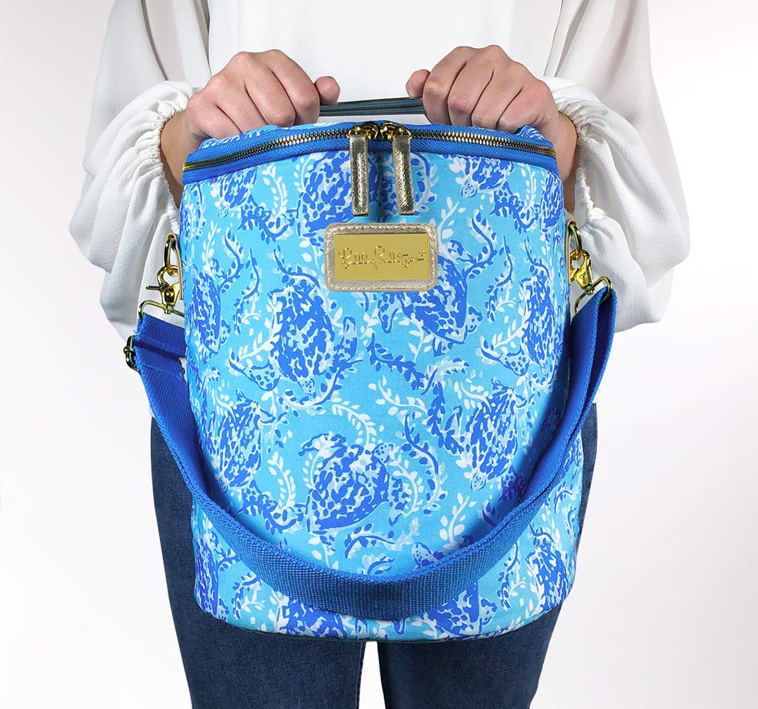 Lilly Pulitzer Blue Insulated Beach Cooler with Adjustable Strap, Turtley Awesome