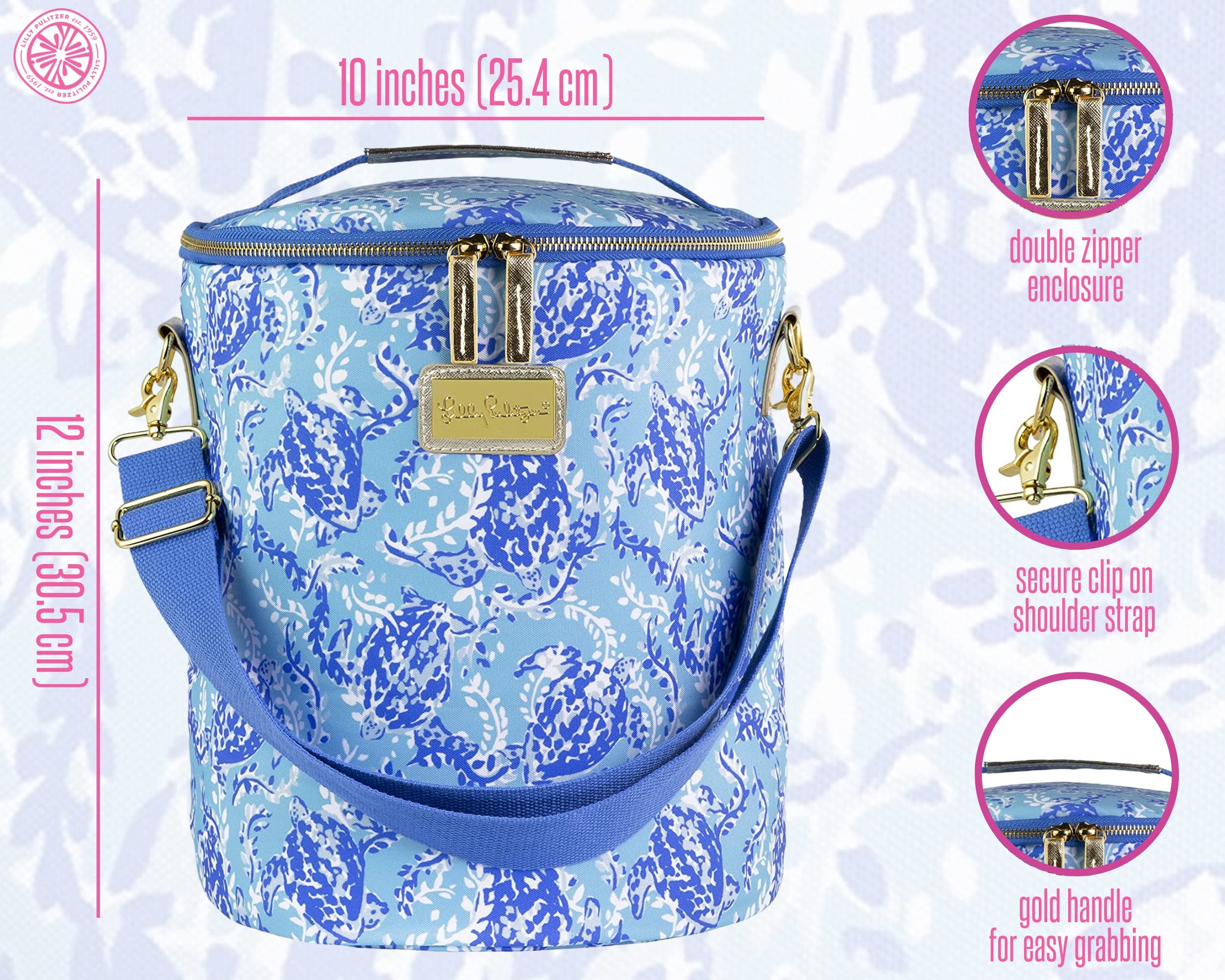 Lilly Pulitzer Blue Insulated Beach Cooler with Adjustable Strap, Turtley Awesome