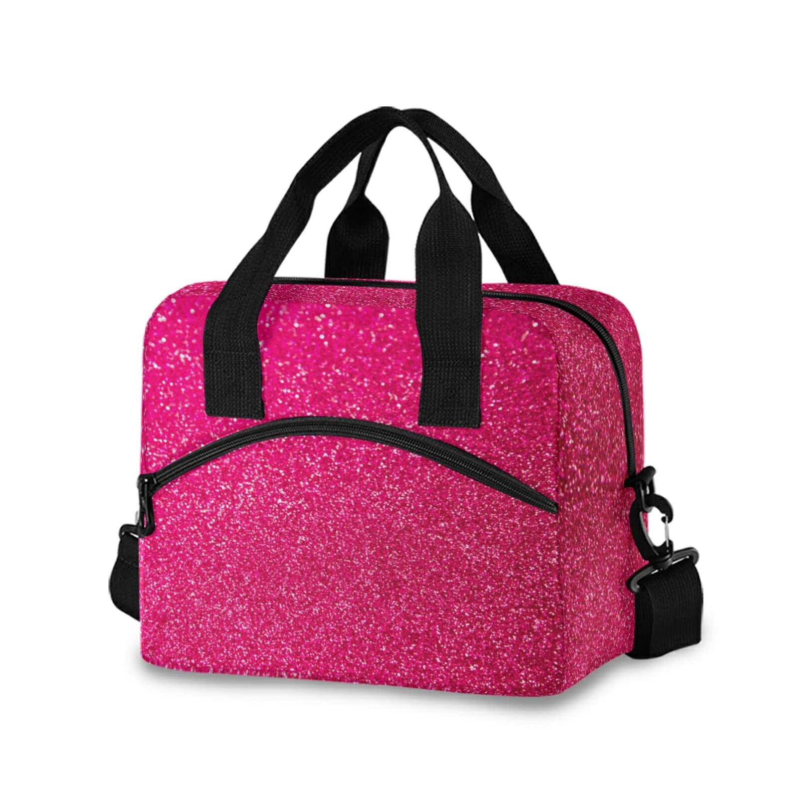 ALAZA Hot Pink Glitter Lunch Bags for Women Crossbody Lunch Bag lunch Box Lunch Cooler Bag(228be3e1)