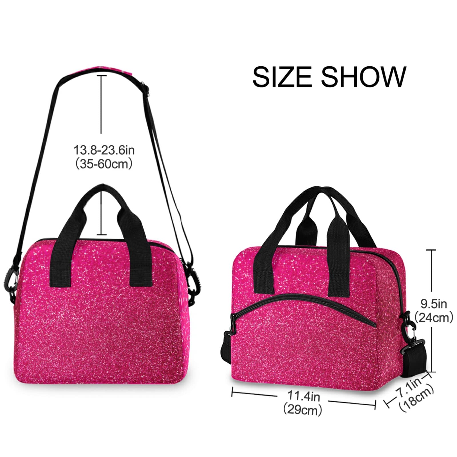 ALAZA Hot Pink Glitter Lunch Bags for Women Crossbody Lunch Bag lunch Box Lunch Cooler Bag(228be3e1)