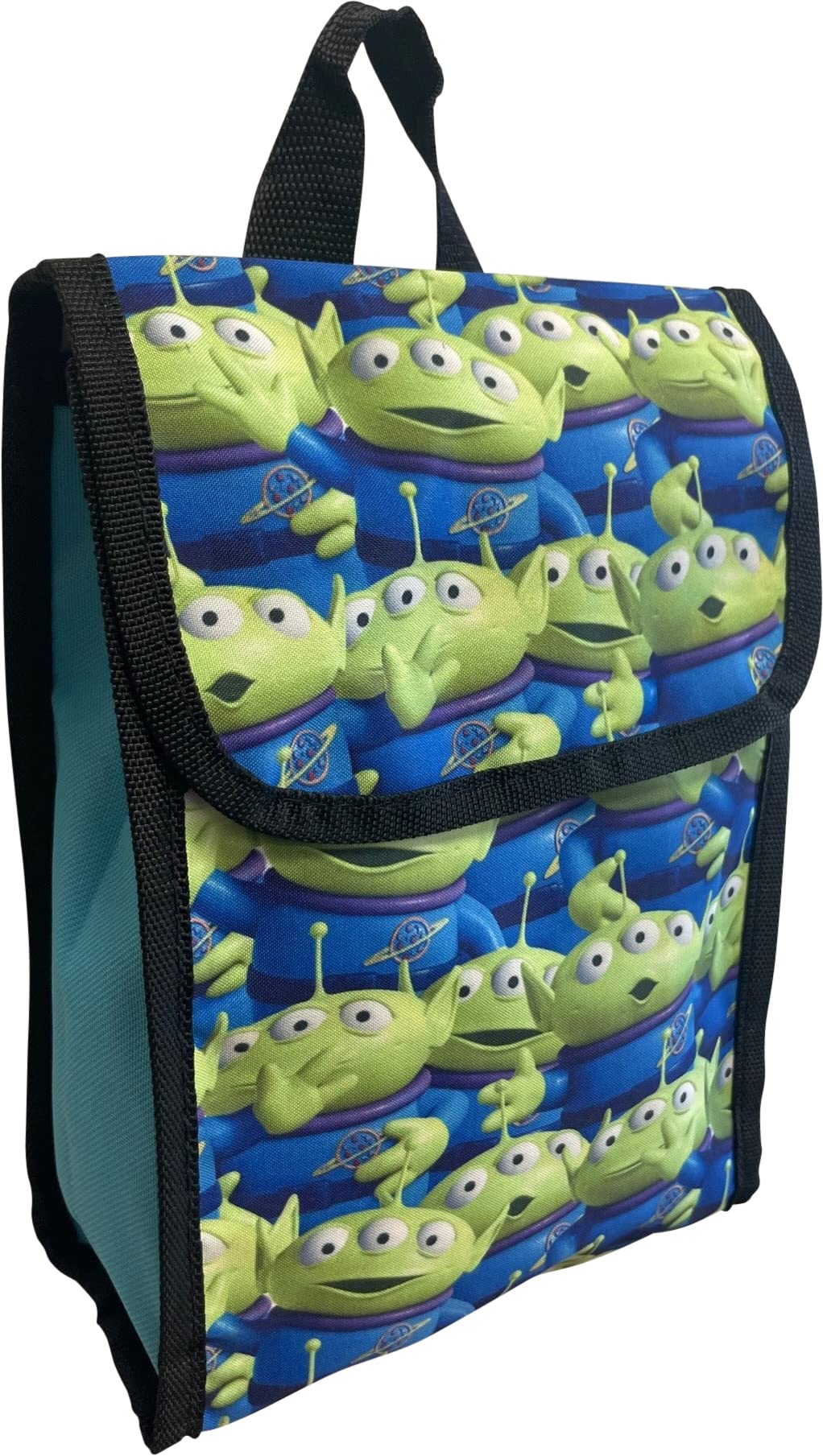 Toy Story Large Backpack 5 Pc Set W/ Lunch Box, Keychain, Collapsible Water Bottle, & carabiner Metal Clip (Black-Blue)