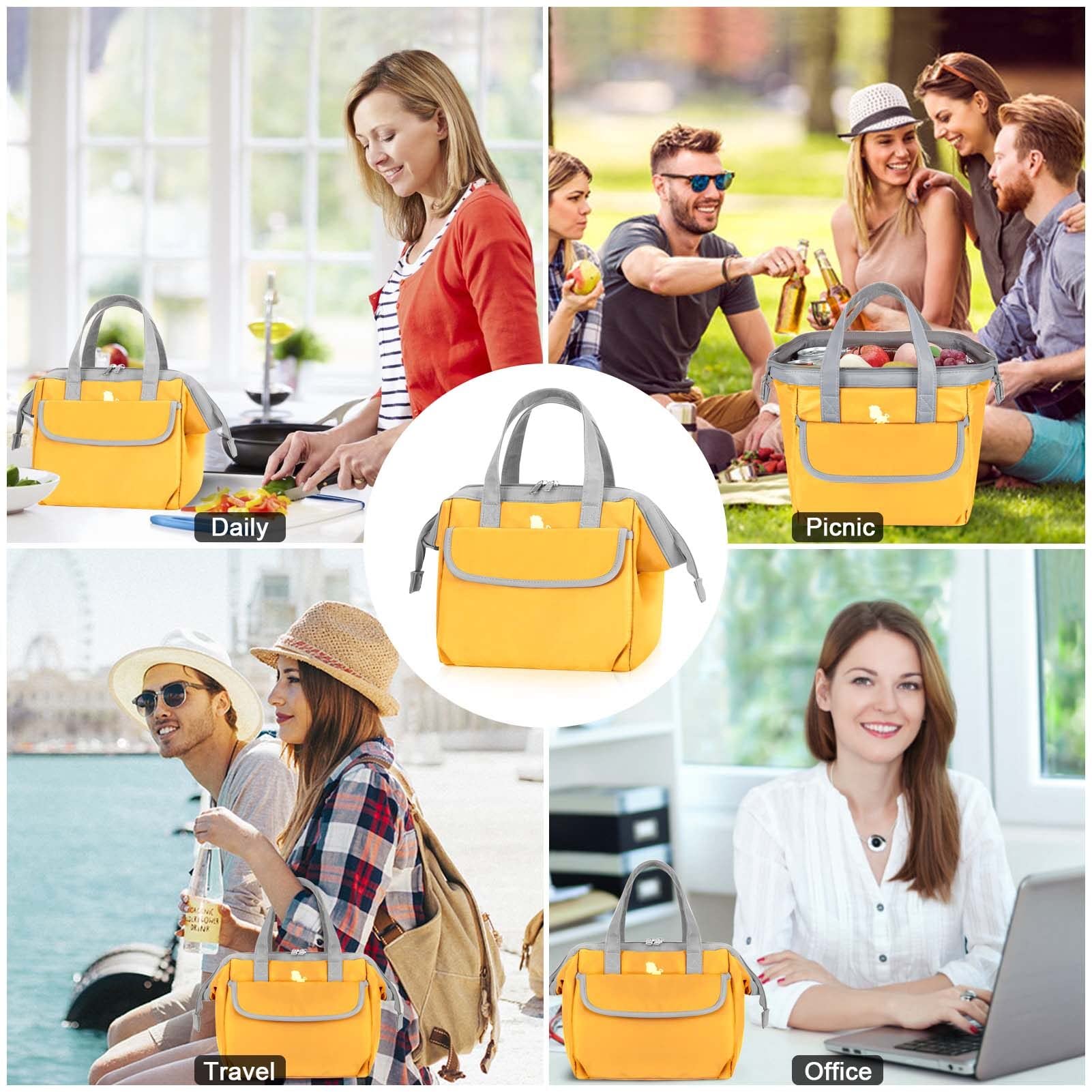 HUA ANGEL Insulated Cooler Lunch Bag - Large Waterproof Adult Lunch Tote Bag Soft Cooling Lunch Box Organizer for Office Work Picnic Beach