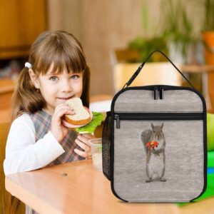 PEXISAOH Cute Squirrel Holding A Flower Animals Reusable Insulated Lunch Bag for Women Men Kids,Leakproof Portable Lunch Box with Side Pocket Durable Cooler Tote Bag for School Work Picnic Travel