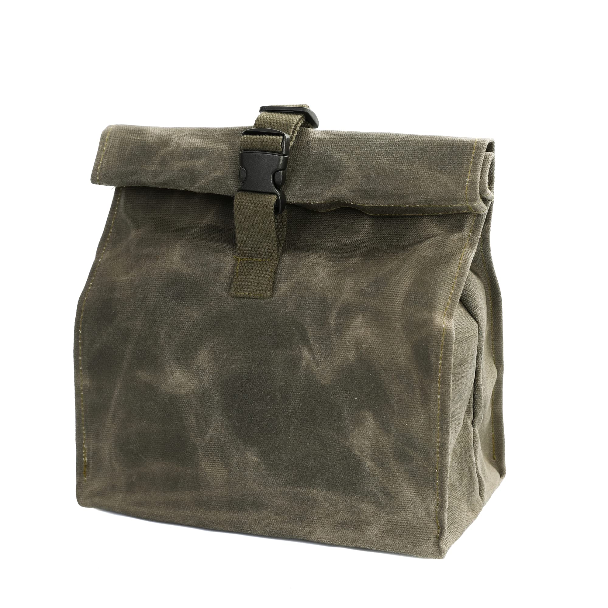 Denifiter Heavy Duty Waxed Canvas Reusable Lunch Bag, Hard Fabric, Durable, Quick Release Buckle (Army Green)