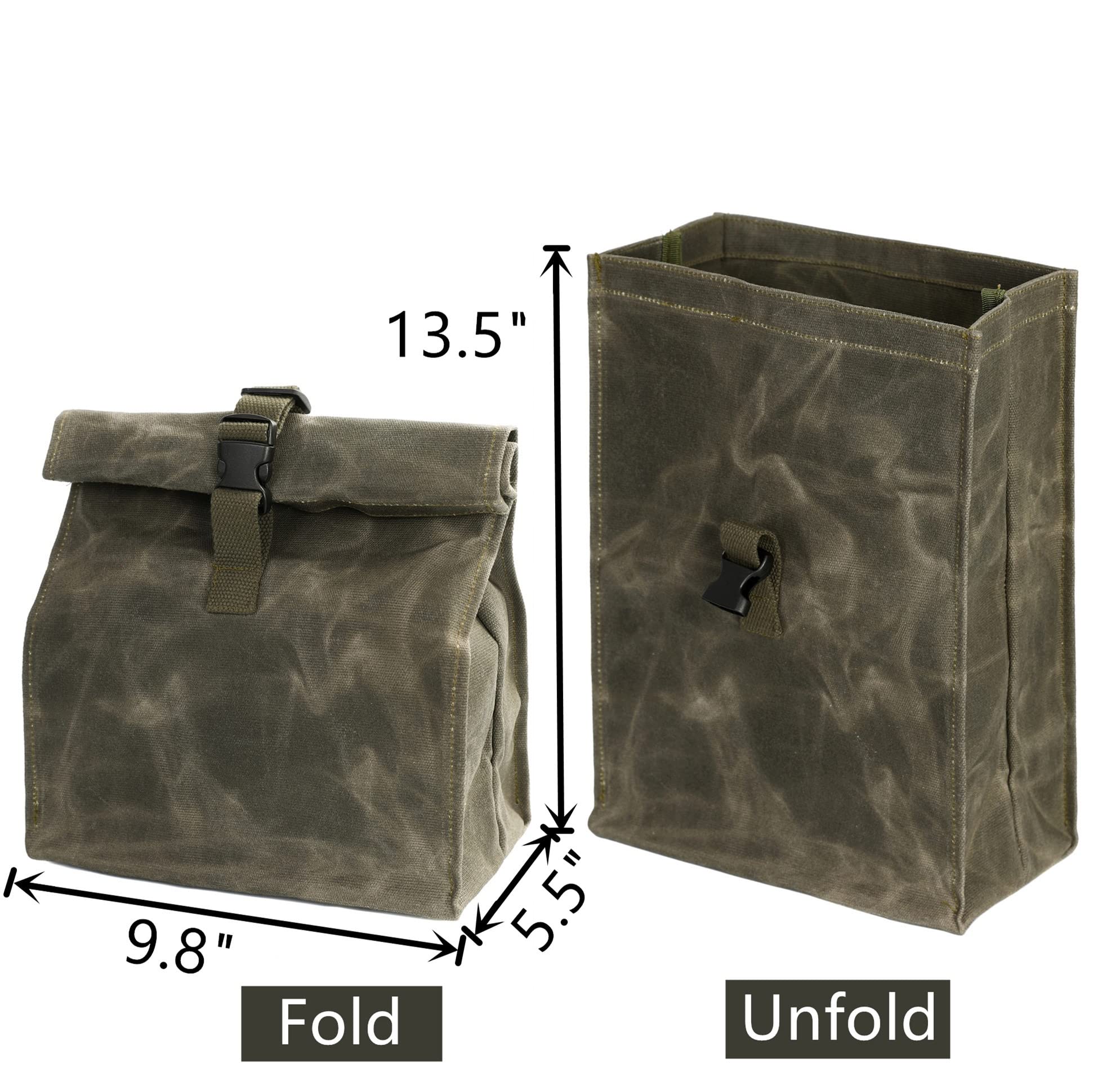 Denifiter Heavy Duty Waxed Canvas Reusable Lunch Bag, Hard Fabric, Durable, Quick Release Buckle (Army Green)