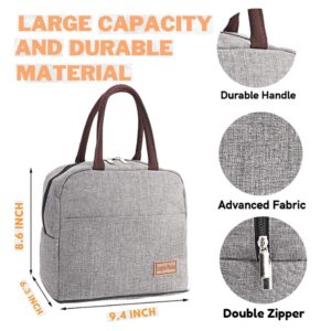 Lunch Bag Large Reusable Insulated Lunch Bags for Women Men Tote Bag Adult Lunch Box Organizer Holder Container (grey)