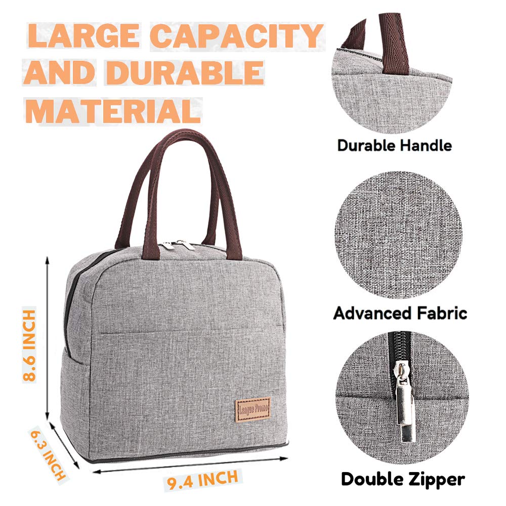 Lunch Bag Large Reusable Insulated Lunch Bags for Women Men Tote Bag Adult Lunch Box Organizer Holder Container (grey)