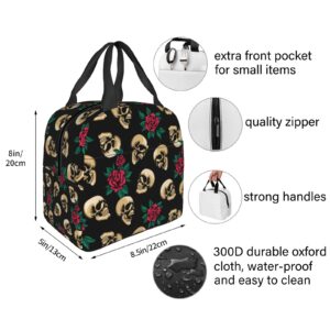 Srucddu Flower Sugar Skull Insulated Lunch Bag Women, Reusable Leakproof Lunch Box for Women, Lunchbox Cooler Bag Lunch Tote for Adults Women