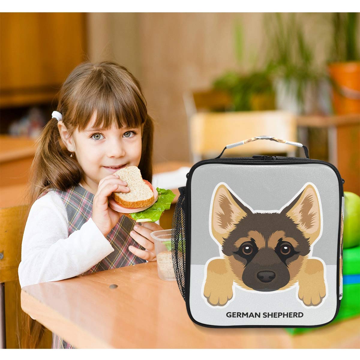 Dog Pattern Lunch Box German Shepherd Insulated Lunch Bag Reusable Cooler Meal Prep Bags Lunch Tote with Shoulder Strap for School Kids Office Adult