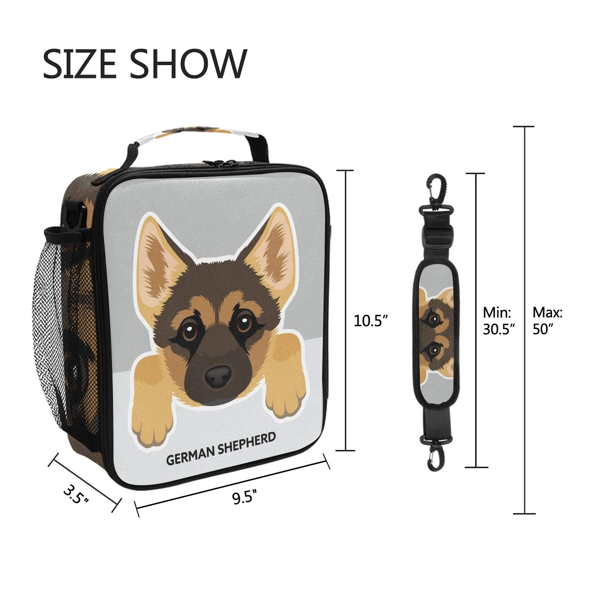 Dog Pattern Lunch Box German Shepherd Insulated Lunch Bag Reusable Cooler Meal Prep Bags Lunch Tote with Shoulder Strap for School Kids Office Adult