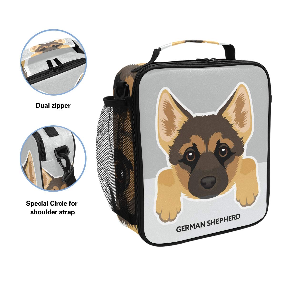 Dog Pattern Lunch Box German Shepherd Insulated Lunch Bag Reusable Cooler Meal Prep Bags Lunch Tote with Shoulder Strap for School Kids Office Adult