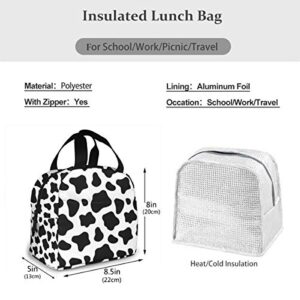 Pastel Tie Dye Portable Insulated Lunch Tote Bag Reusable Lunch Box For Men, Women And Kids (Black And White Cow)