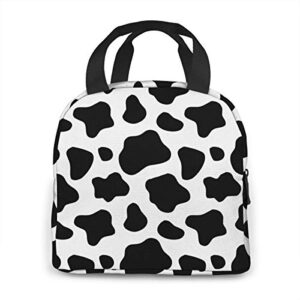 Pastel Tie Dye Portable Insulated Lunch Tote Bag Reusable Lunch Box For Men, Women And Kids (Black And White Cow)