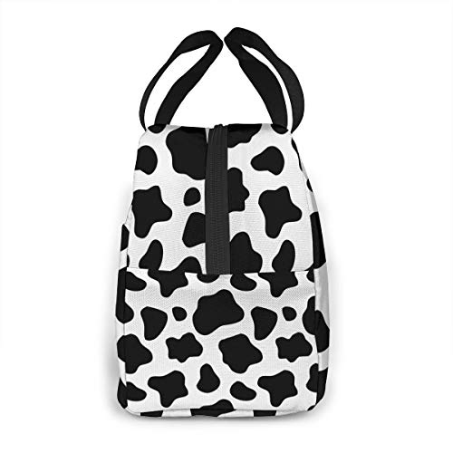 Pastel Tie Dye Portable Insulated Lunch Tote Bag Reusable Lunch Box For Men, Women And Kids (Black And White Cow)