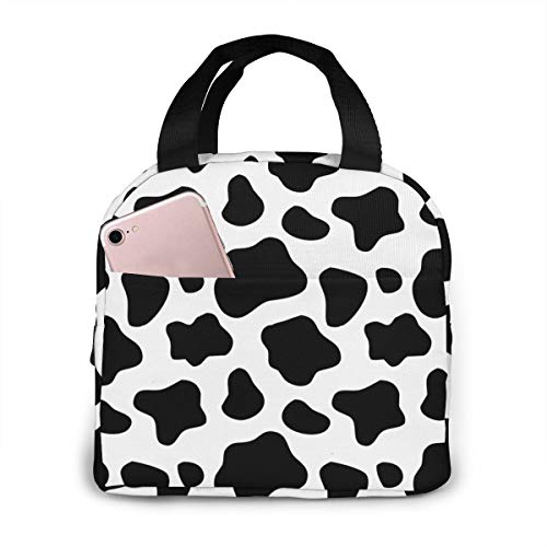 Pastel Tie Dye Portable Insulated Lunch Tote Bag Reusable Lunch Box For Men, Women And Kids (Black And White Cow)