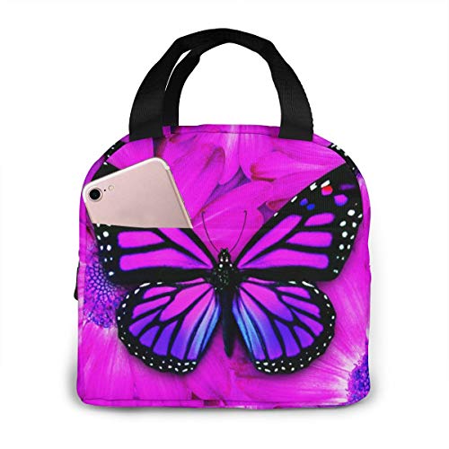 MSGUIDE Purple Butterfly Insulated Lunch Bag Leakproof Cooler Lunch Box for Men Women Adult - Reusable Thermal Tote Bag for Office Work School Picnic Beach