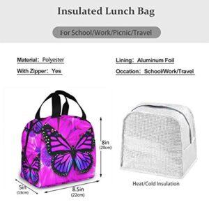 MSGUIDE Purple Butterfly Insulated Lunch Bag Leakproof Cooler Lunch Box for Men Women Adult - Reusable Thermal Tote Bag for Office Work School Picnic Beach