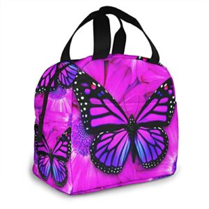 MSGUIDE Purple Butterfly Insulated Lunch Bag Leakproof Cooler Lunch Box for Men Women Adult - Reusable Thermal Tote Bag for Office Work School Picnic Beach