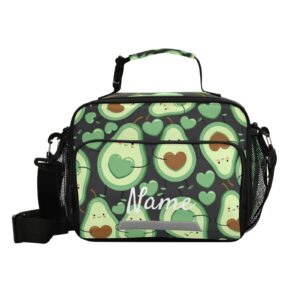 glaphy custom cute avocado lunch bag for boys kids, personalized your name lunch tote bags insulated lunch box for office work school picnic