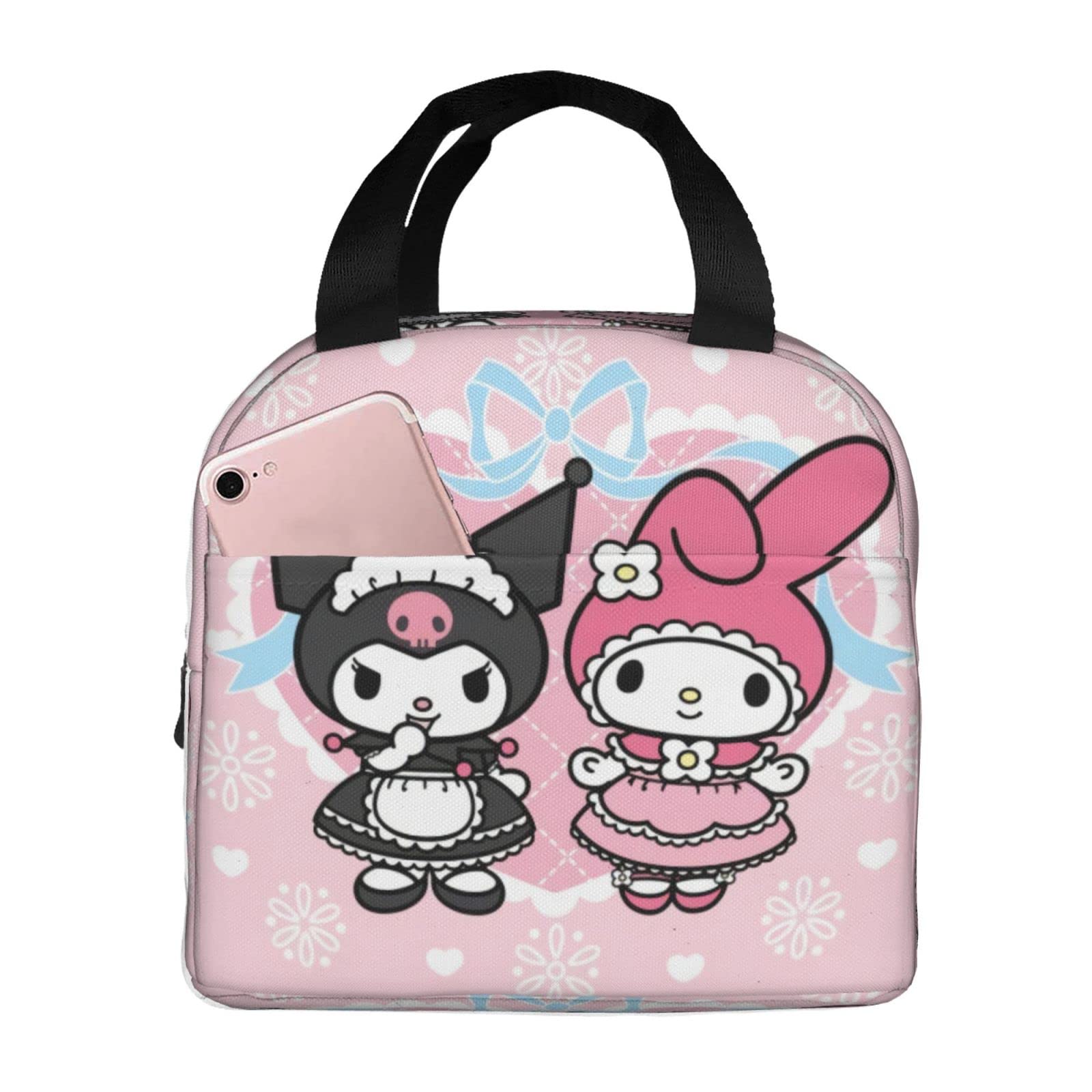 ORPJXIO Lunch Bag Kuromi Anime My Melody Reusable Lunch Box Portable Insulated Lunch Tote for Outdoor Picnic Office 8.5 X 8 X 5in