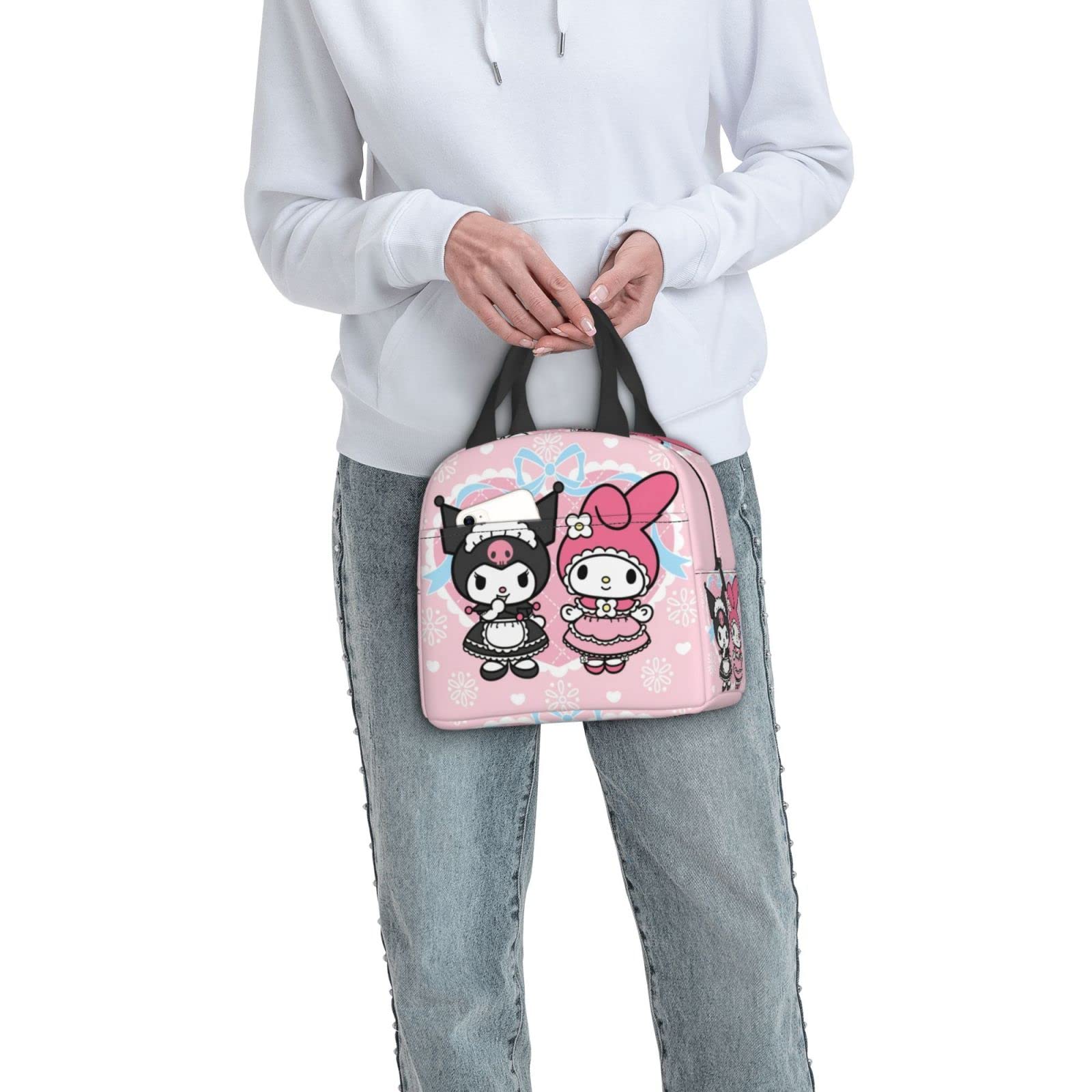 ORPJXIO Lunch Bag Kuromi Anime My Melody Reusable Lunch Box Portable Insulated Lunch Tote for Outdoor Picnic Office 8.5 X 8 X 5in