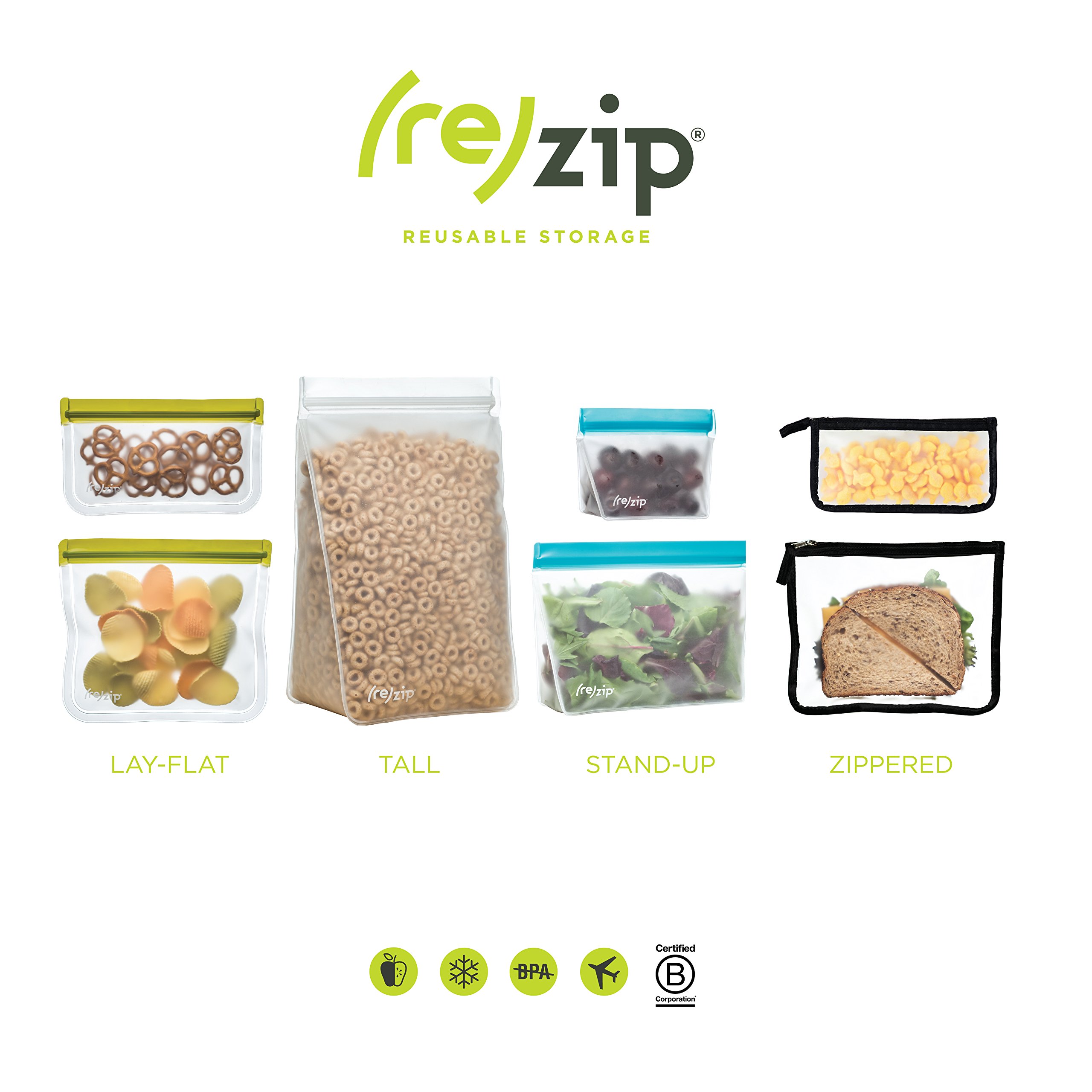 rezip Lay-Flat Snack Leakproof Reusable Storage Bag 2-Pack (Clear)