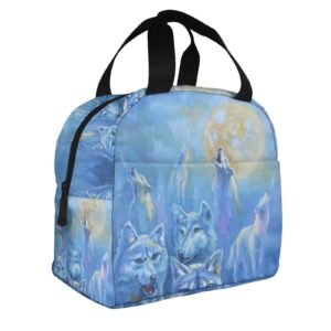 Aiojool Wolf Lunch Bag Insulated Lunch Box Reusable Cooler Thermal Meal Tote For Women Men