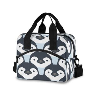 cute animal penguin pattern lunch bags for women insulated reusable lunch tote holder lunch cooler bag lunch box with shoulder strap for men kid girl