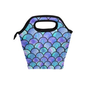 naanle mermaid scale insulated zipper lunch bag cooler tote bag for adult teen men women, ocean mermaid lunch boxes lunchboxes meal prep handbag