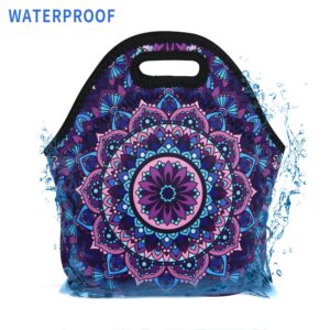 Neoprene Lunch Bag Women Insulated Cute Lunch Bag Tote Reusable Waterproof Cooler Animal Lunchbox Handbag Gift for Shopping Gourmet Tote with Zipper Work Picnic（mandala