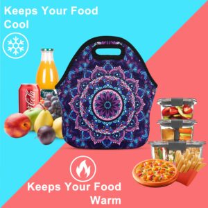 Neoprene Lunch Bag Women Insulated Cute Lunch Bag Tote Reusable Waterproof Cooler Animal Lunchbox Handbag Gift for Shopping Gourmet Tote with Zipper Work Picnic（mandala