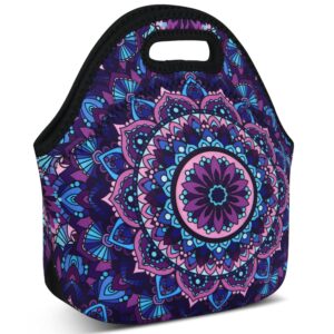 Neoprene Lunch Bag Women Insulated Cute Lunch Bag Tote Reusable Waterproof Cooler Animal Lunchbox Handbag Gift for Shopping Gourmet Tote with Zipper Work Picnic（mandala