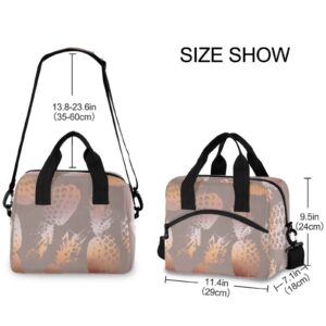 ALAZA Rose Gold Pineapple Print Lunch Bags for Women Leakproof Crossbody Lunch Bag Lunch Cooler Bag with Shoulder Strap(226be8d)