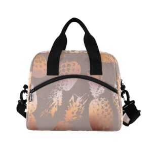 ALAZA Rose Gold Pineapple Print Lunch Bags for Women Leakproof Crossbody Lunch Bag Lunch Cooler Bag with Shoulder Strap(226be8d)