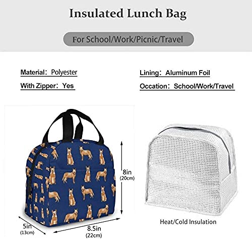 SHENGBAO Insulated Lunch Bags Australian Cattle Red Heeler Simple Dog Breed Navy Water-Resistant Thermal Lunch Box For Work, one size