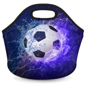 insulated neoprene lunch bag for women men kids purple soccer ball sport football lunch box reusable small lunch tote bag cooler bag for school work picnic