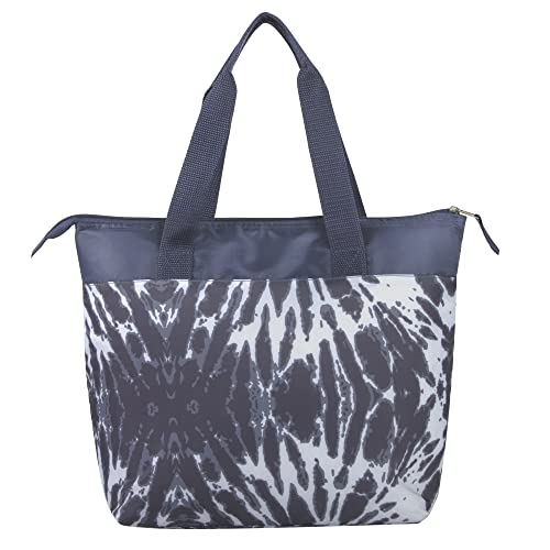 Extra-Large Lunch Tote for Women Insulated Can Cooler with Pocket, Emma and Chloe Lunch Bags (Grey Tie Dye)