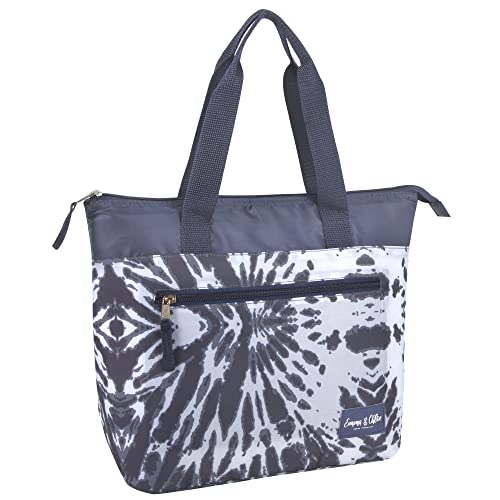 Extra-Large Lunch Tote for Women Insulated Can Cooler with Pocket, Emma and Chloe Lunch Bags (Grey Tie Dye)