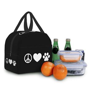 Canesert Lunch Bag with Pocket for Teen Peace Love Paw Insulated Lunch Box Cooler Thermal Waterproof Reusable Tote Bag for Women Travel Work Hiking Picnic